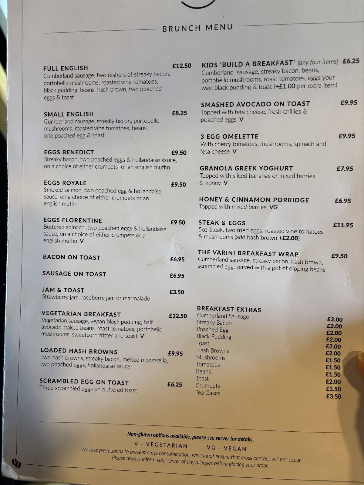 Menu at The Varini Billinge - Speciality Coffee cafe, Wigan