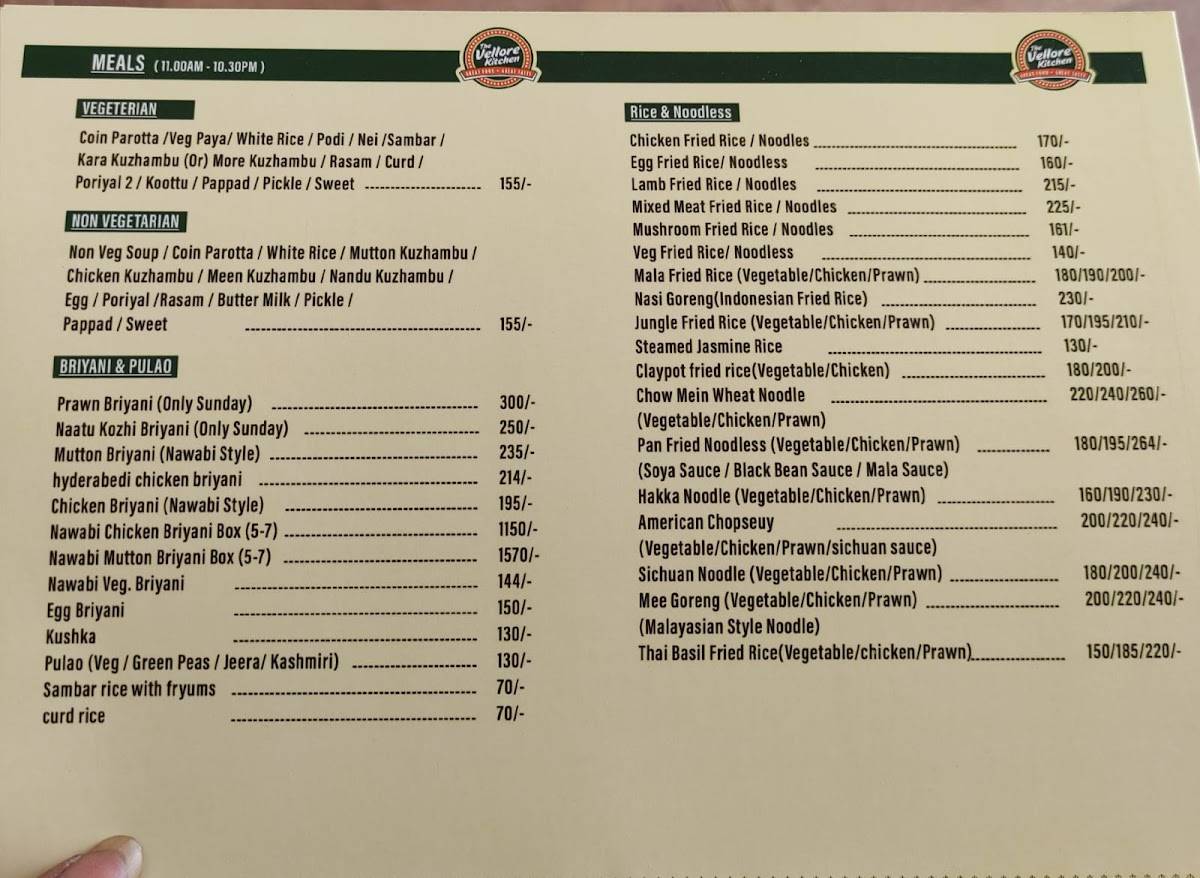 Menu at The Vellore Kitchen Gandhi Nagar, Vellore