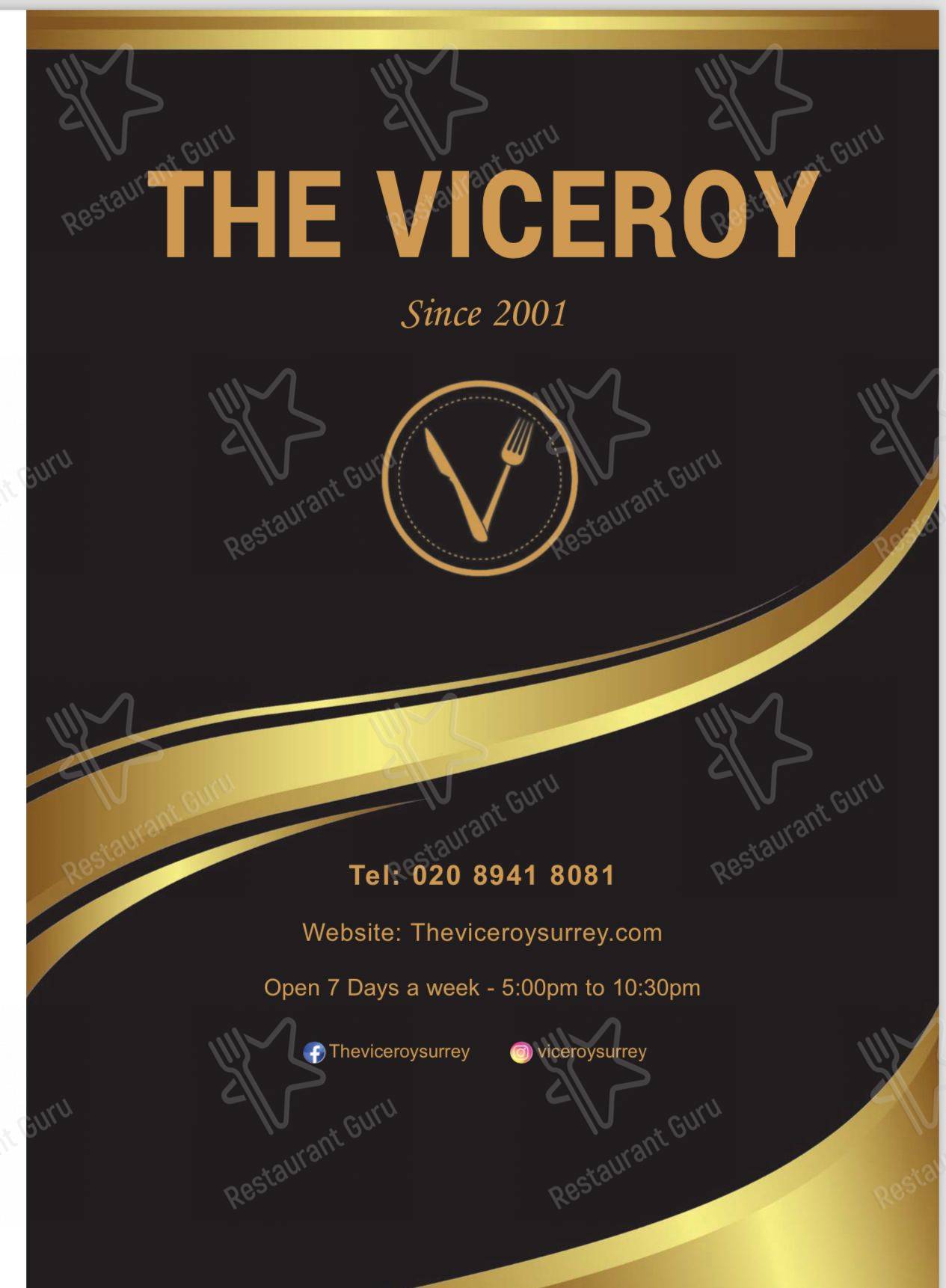 Menu at The Viceroy restaurant, West Molesey, 248 Walton Rd