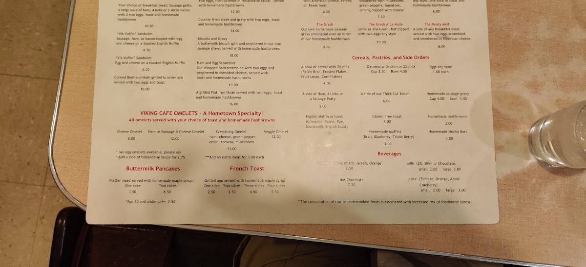 Menu at The Viking Cafe, Fergus Falls