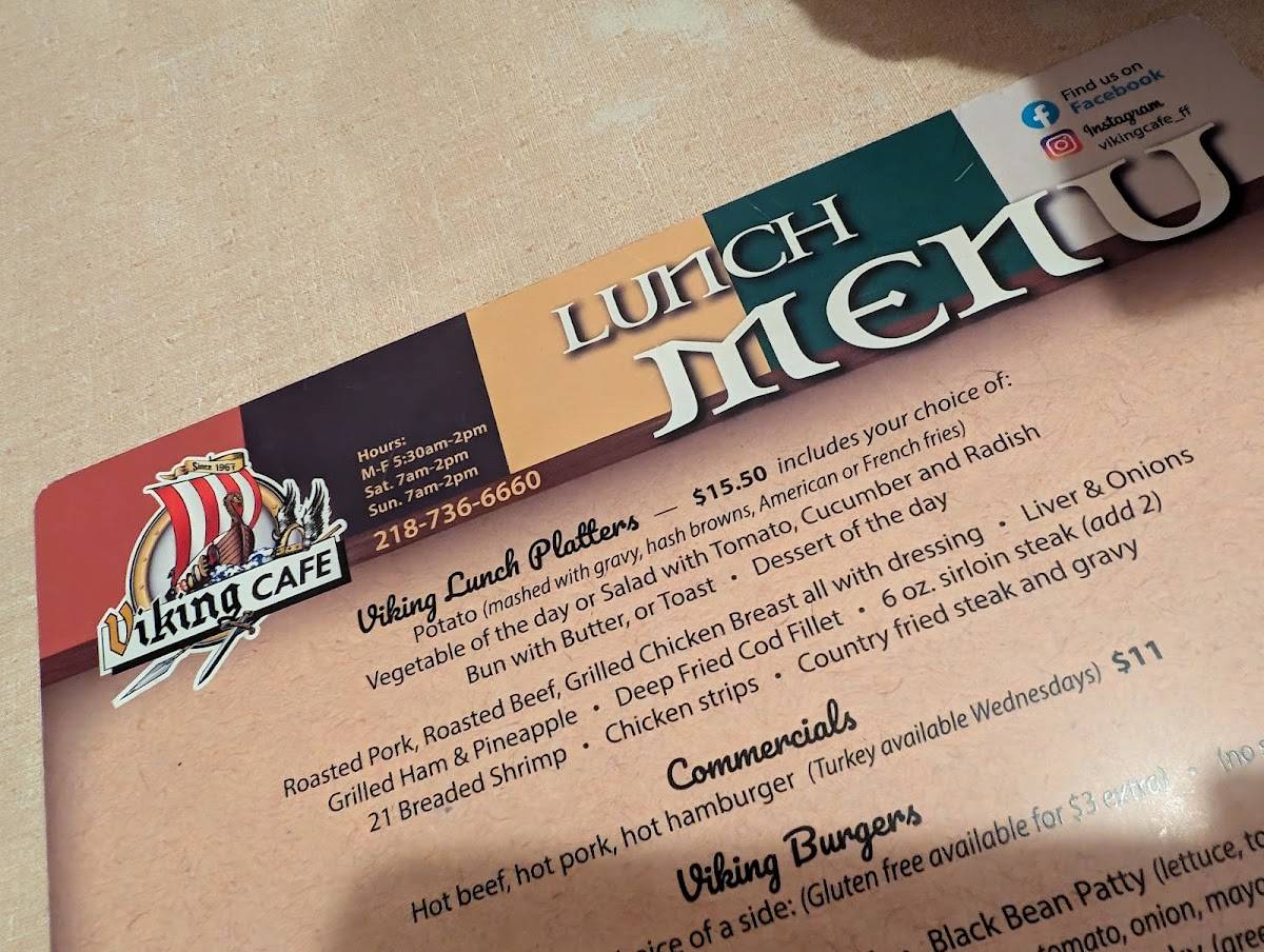 Menu at The Viking Cafe, Fergus Falls