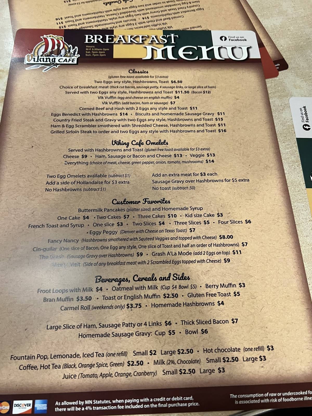 Menu at The Viking Cafe, Fergus Falls