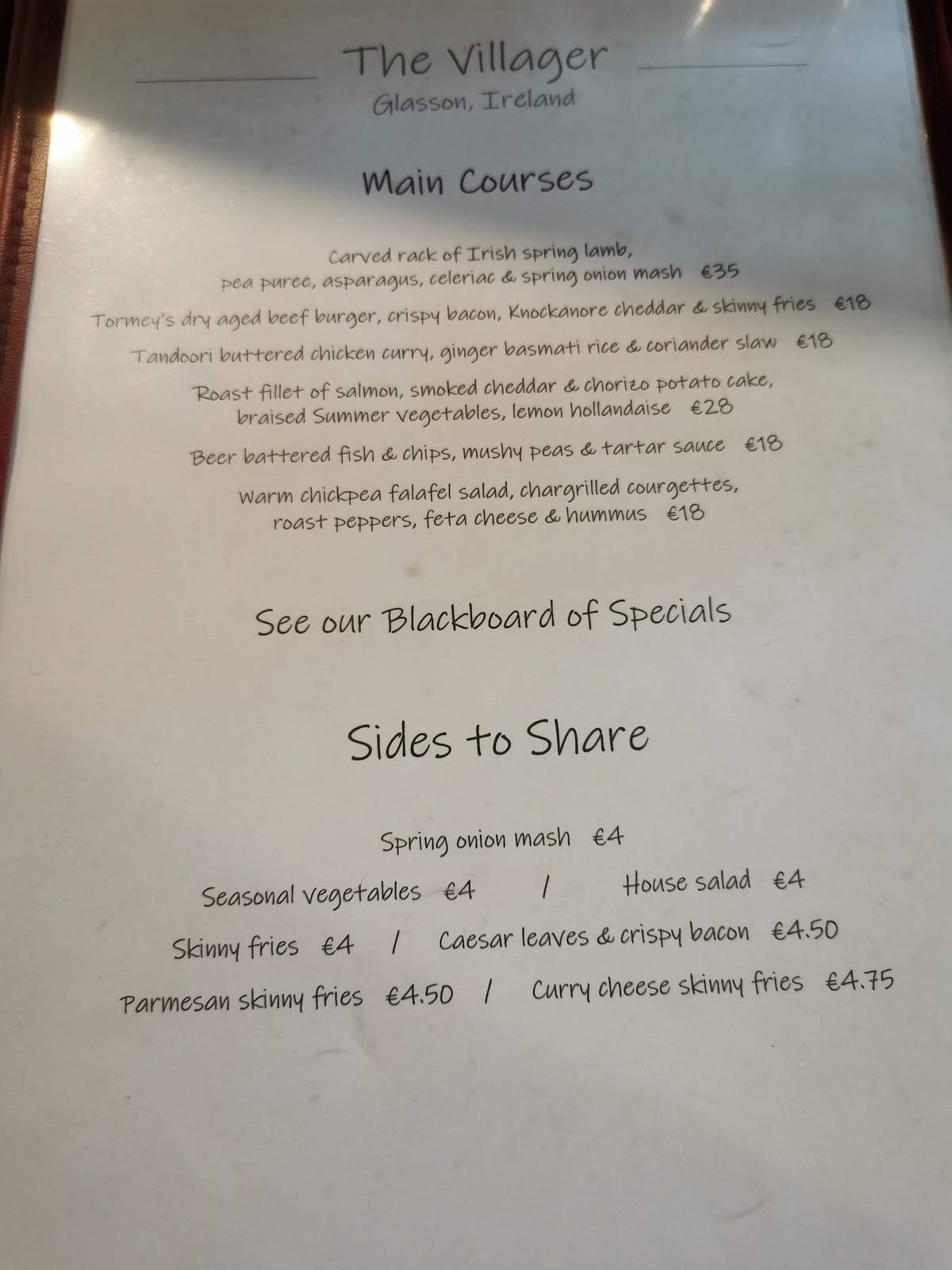 Carta de The Villager Bar & Restaurant, Athlone