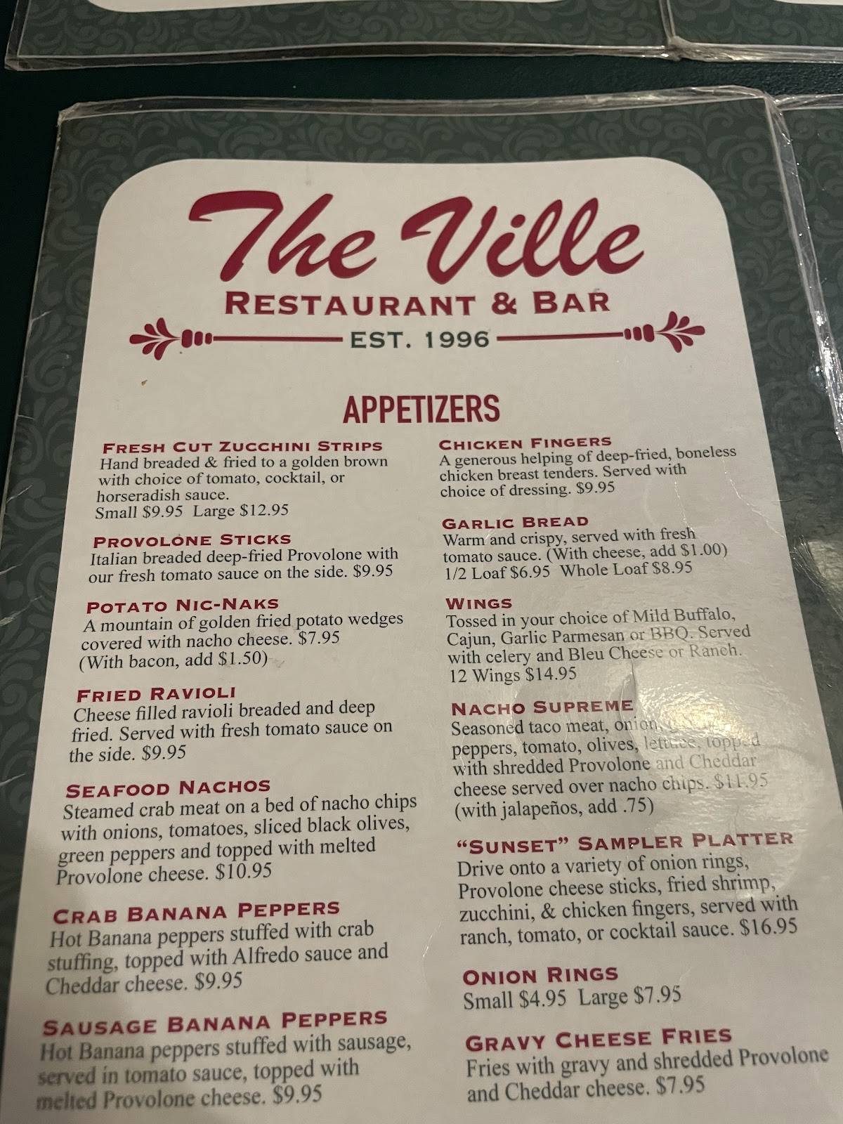 Menu at The Ville Restaurant & Bar, Steubenville