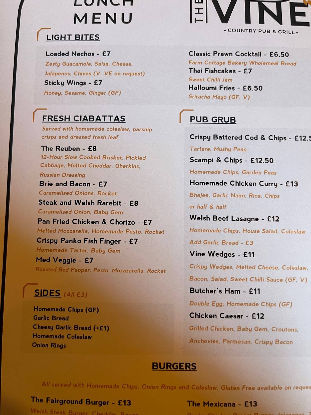 Menu at The Vine Inn pub & bar, Johnston