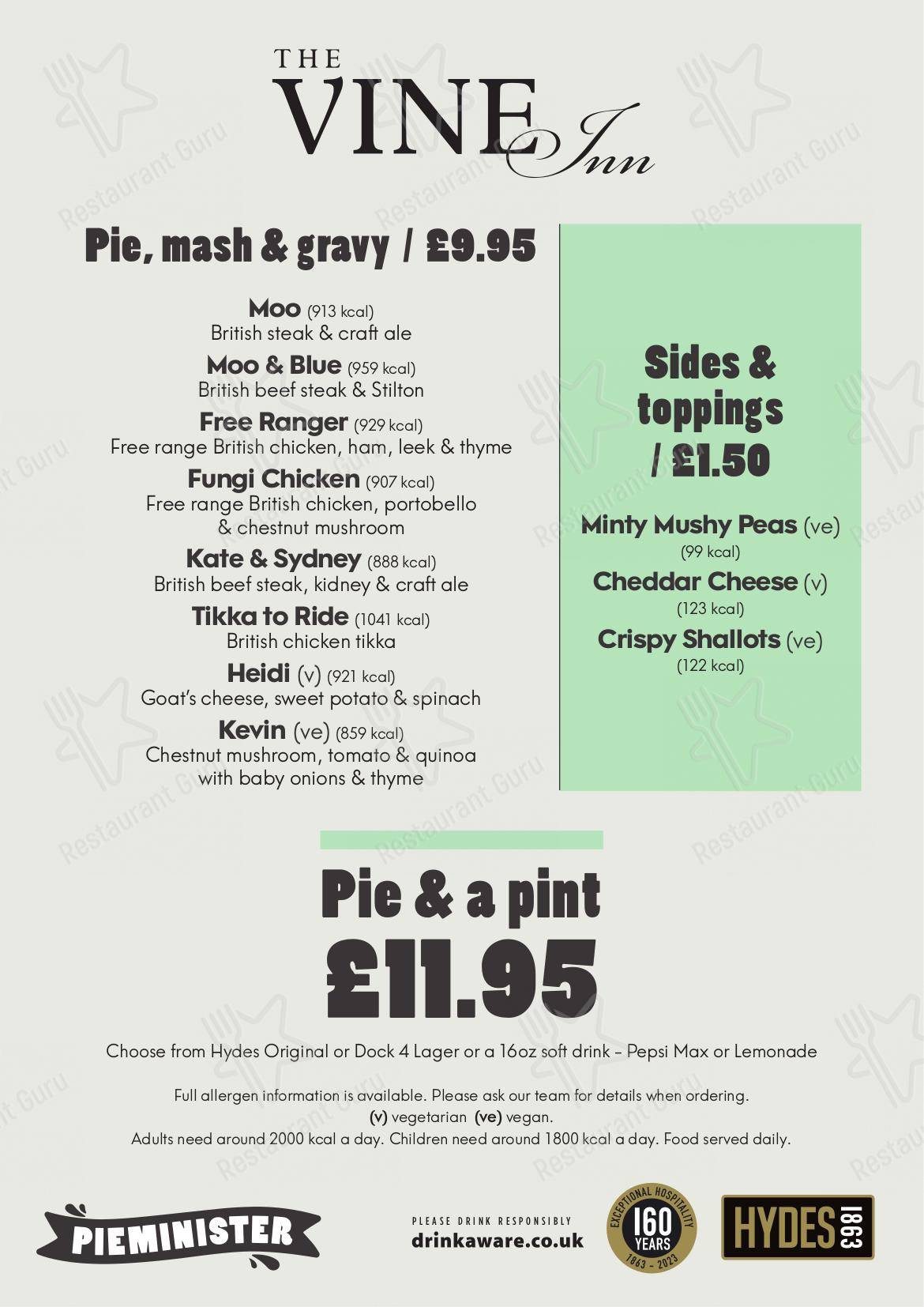Menu at The Vine Inn pub & bar, Nantwich