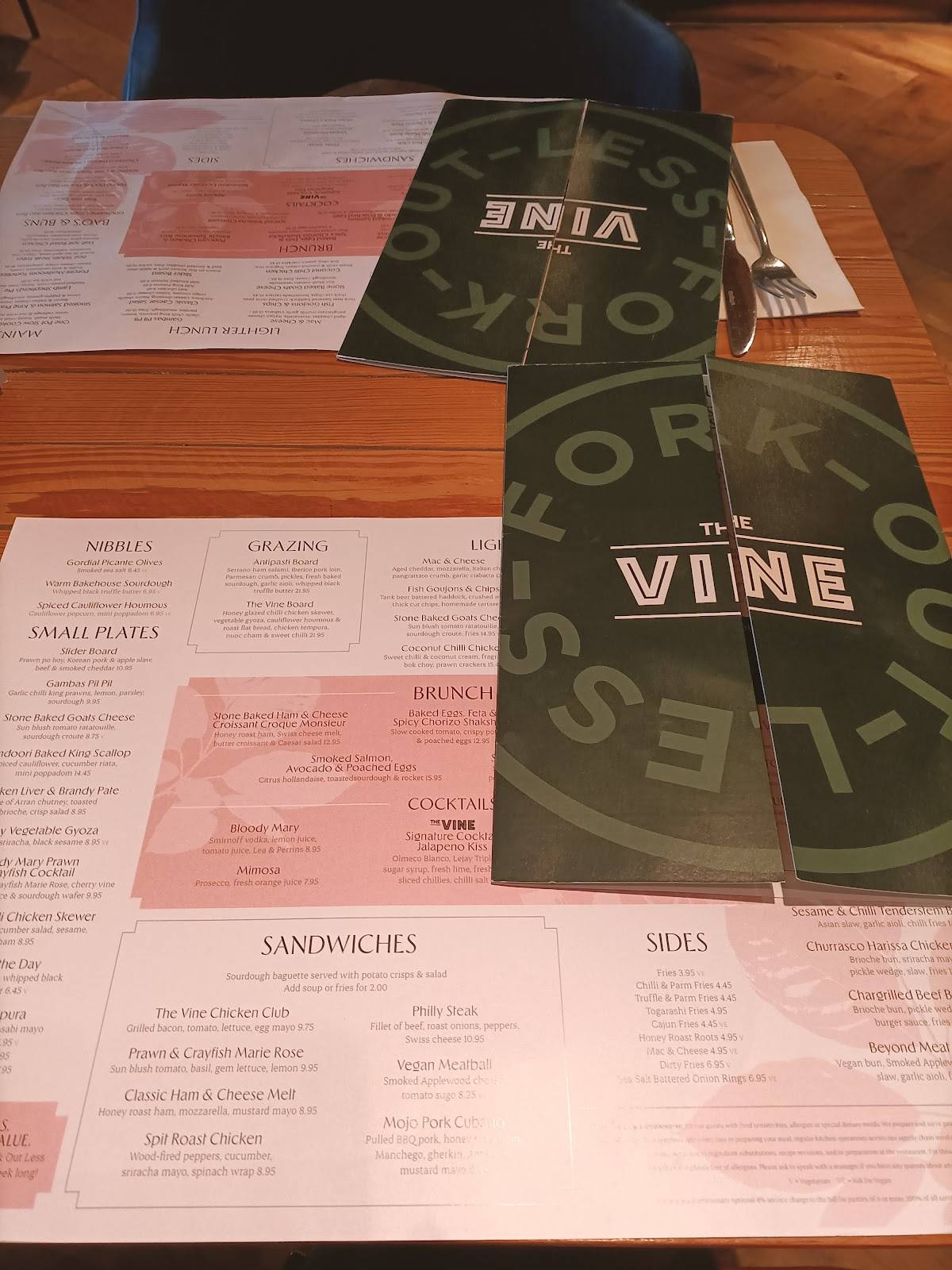 Menu at The Vine restaurant, Prestwick