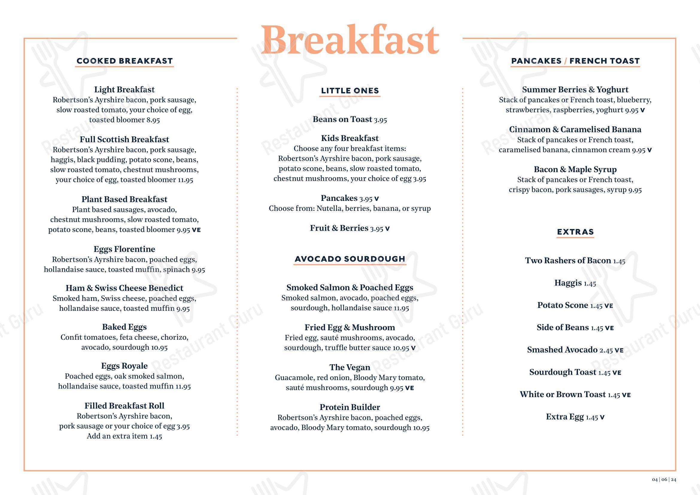Menu at The Vine restaurant, Prestwick
