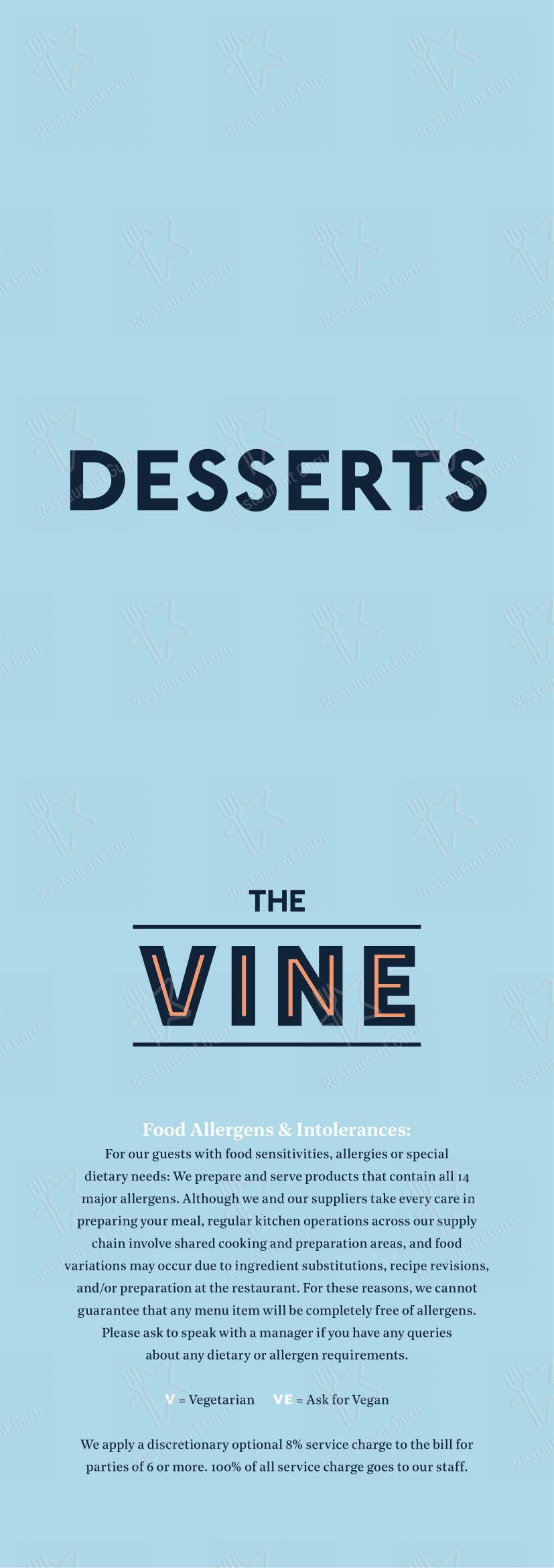 Menu at The Vine restaurant, Prestwick