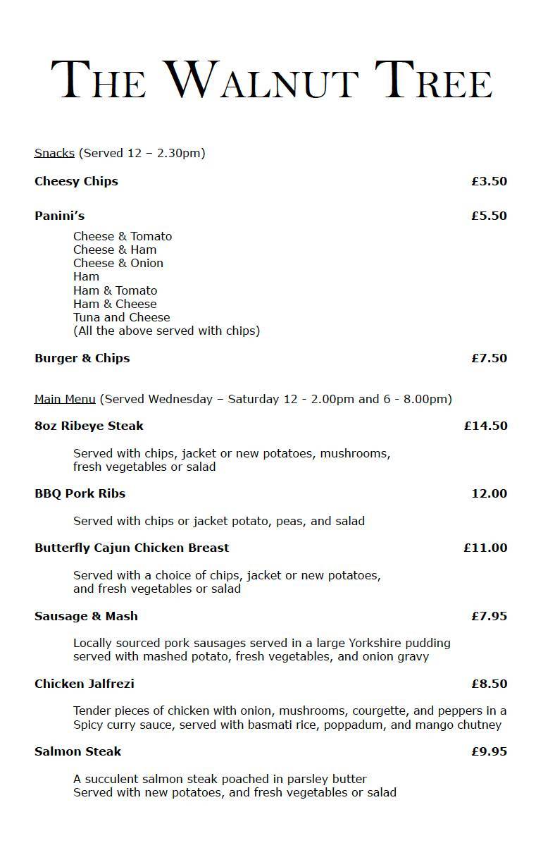 Menu at The Walnut Tree pub & bar, Andover