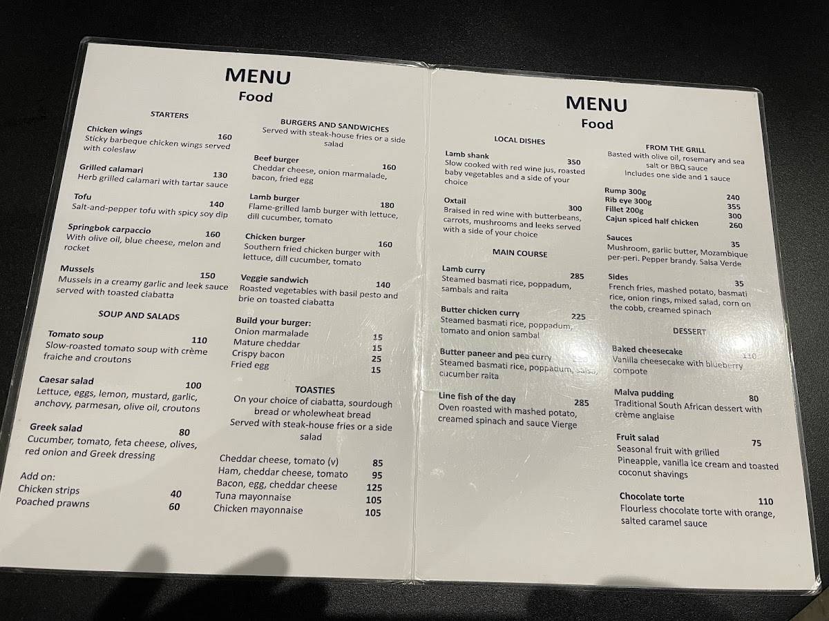 Menu at The Warehouse Restaurant, Kempton Park