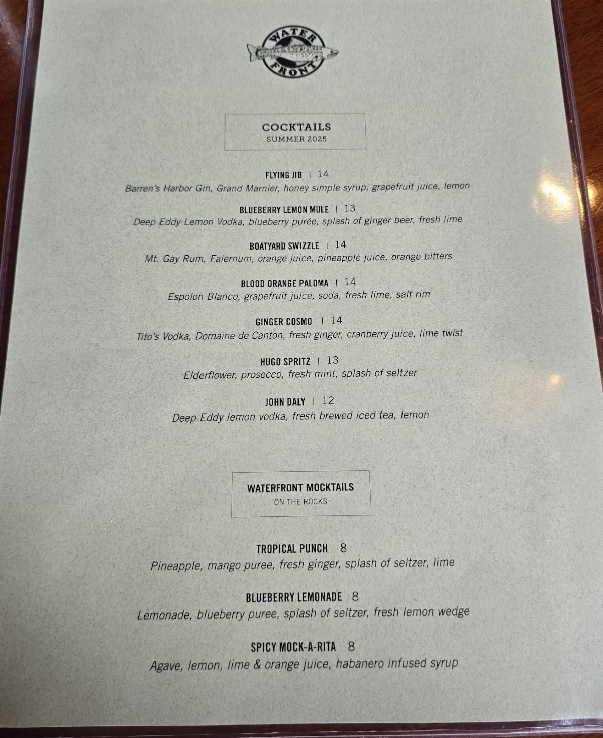 Menu at The Waterfront Restaurant, Camden, 48 Bay View St