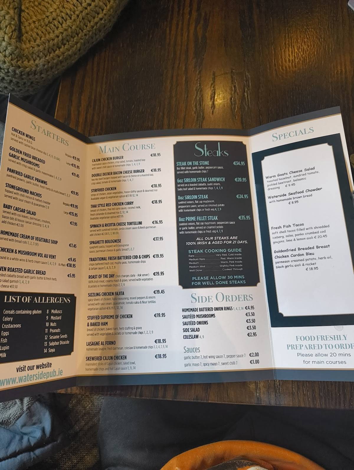 Menu at The Waterside pub & bar, Clondalkin, Ninth Lock Rd