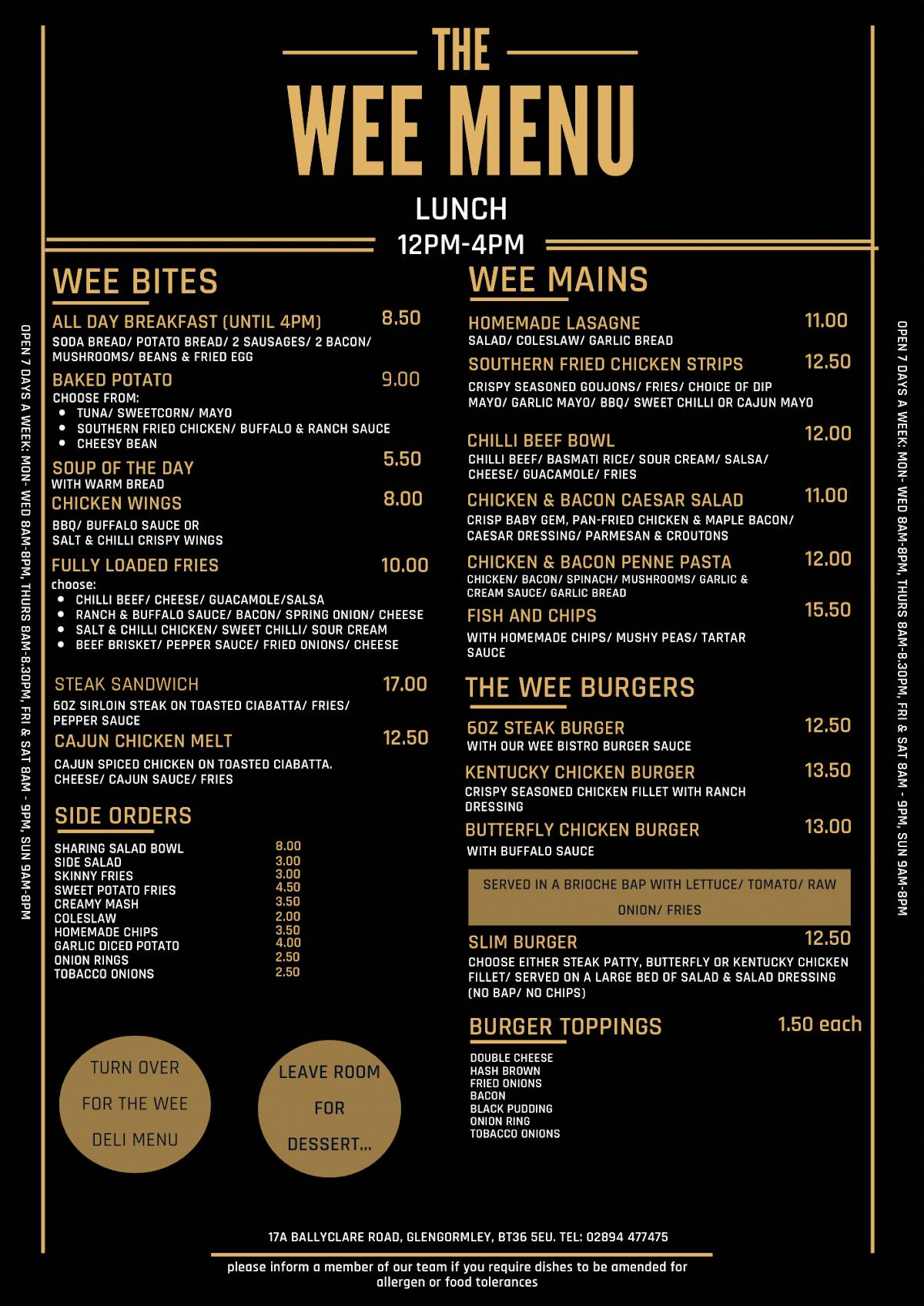 Menu at The Wee Bistro restaurant, Glengormley