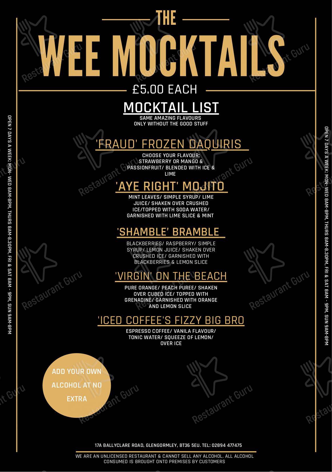 Menu at The Wee Bistro restaurant, Glengormley