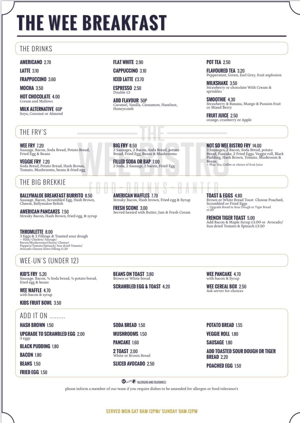 Menu at The Wee Bistro restaurant, Glengormley