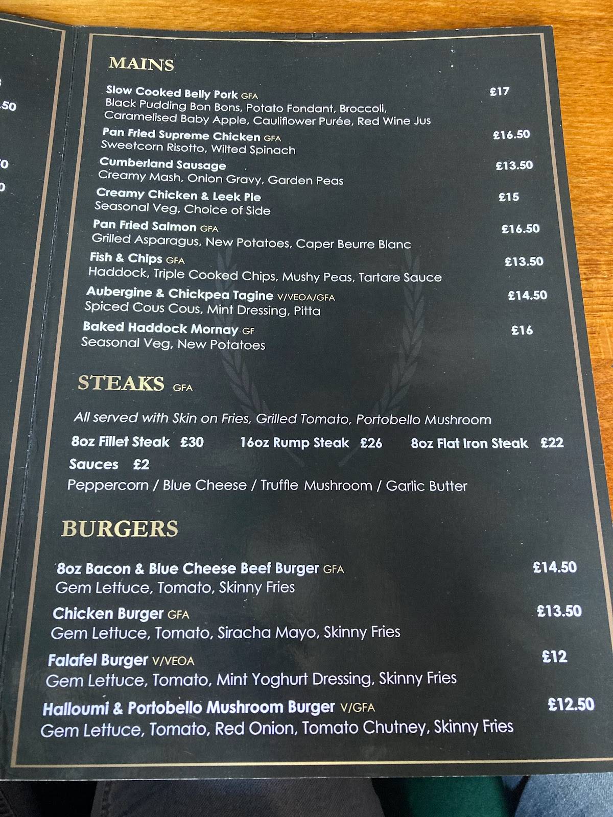 Menu at The Wheatsheaf Gomersal restaurant, Cleckheaton