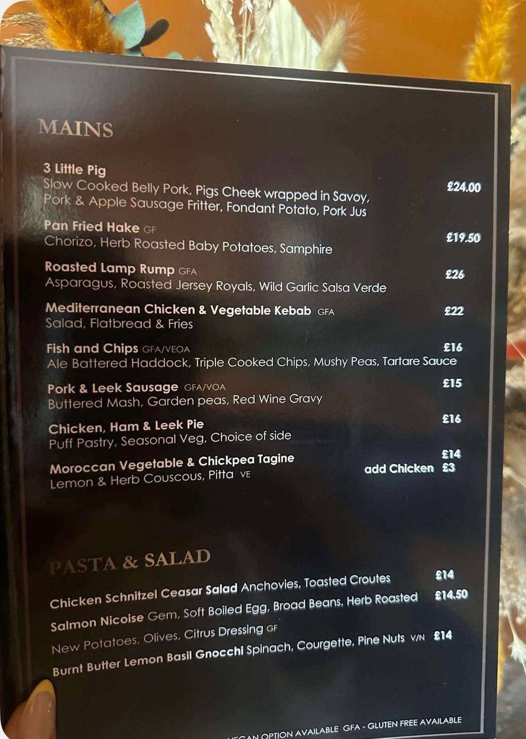 Menu at The Wheatsheaf Gomersal restaurant, Cleckheaton