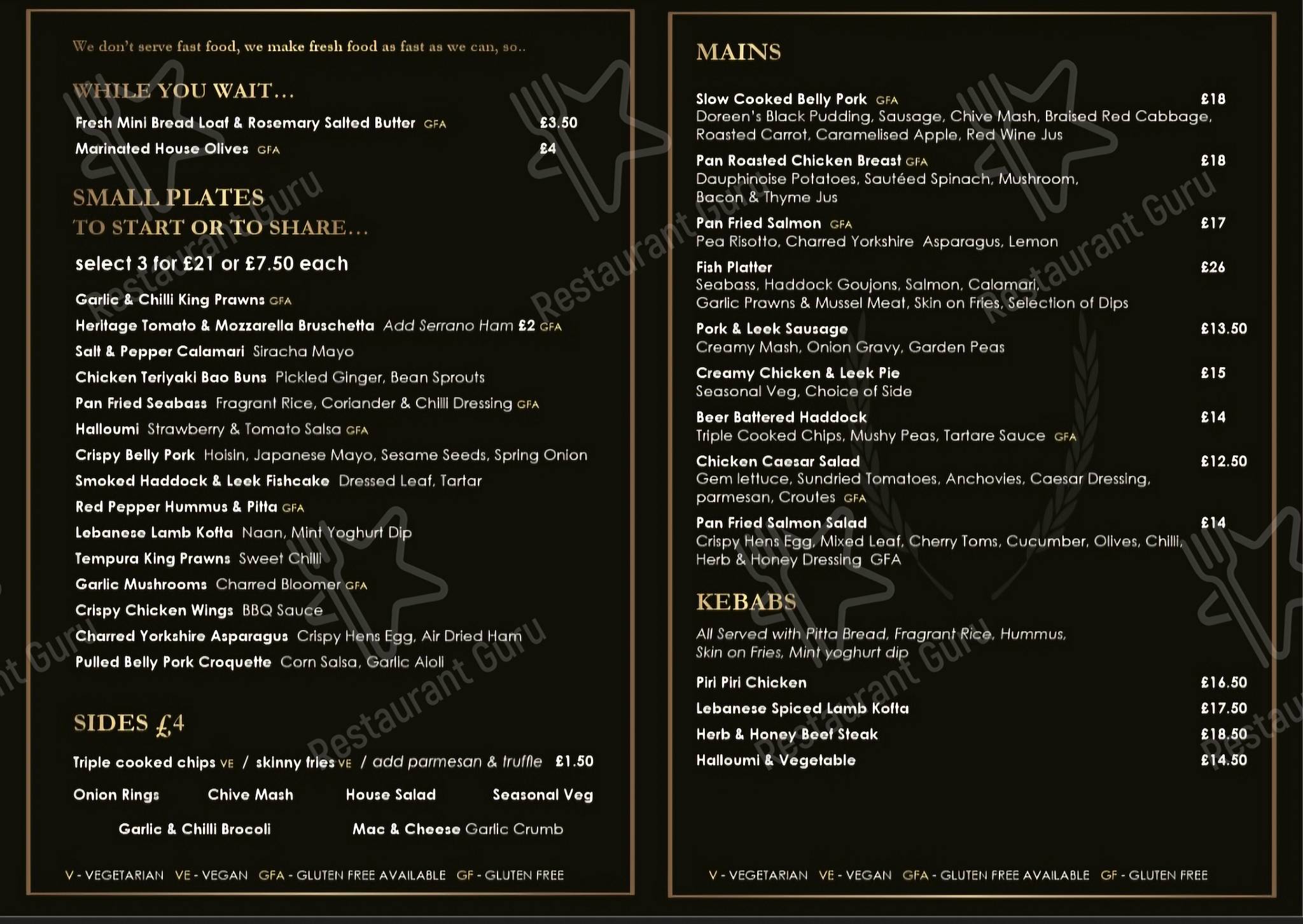 Menu at The Wheatsheaf Gomersal restaurant, Cleckheaton