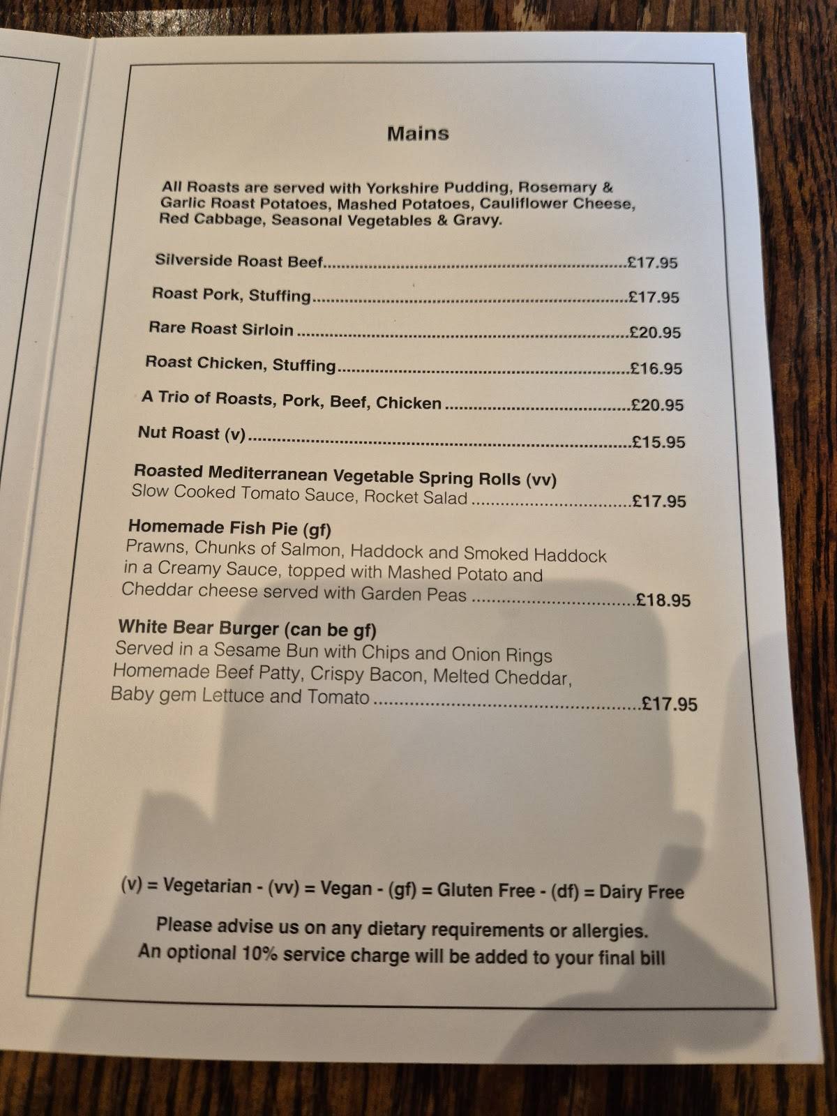 Menu at The White Bear pub & bar, Masham, The White Bear