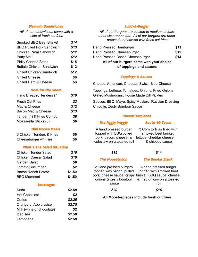 Menu at The White Moose Diner restaurant, Constantia