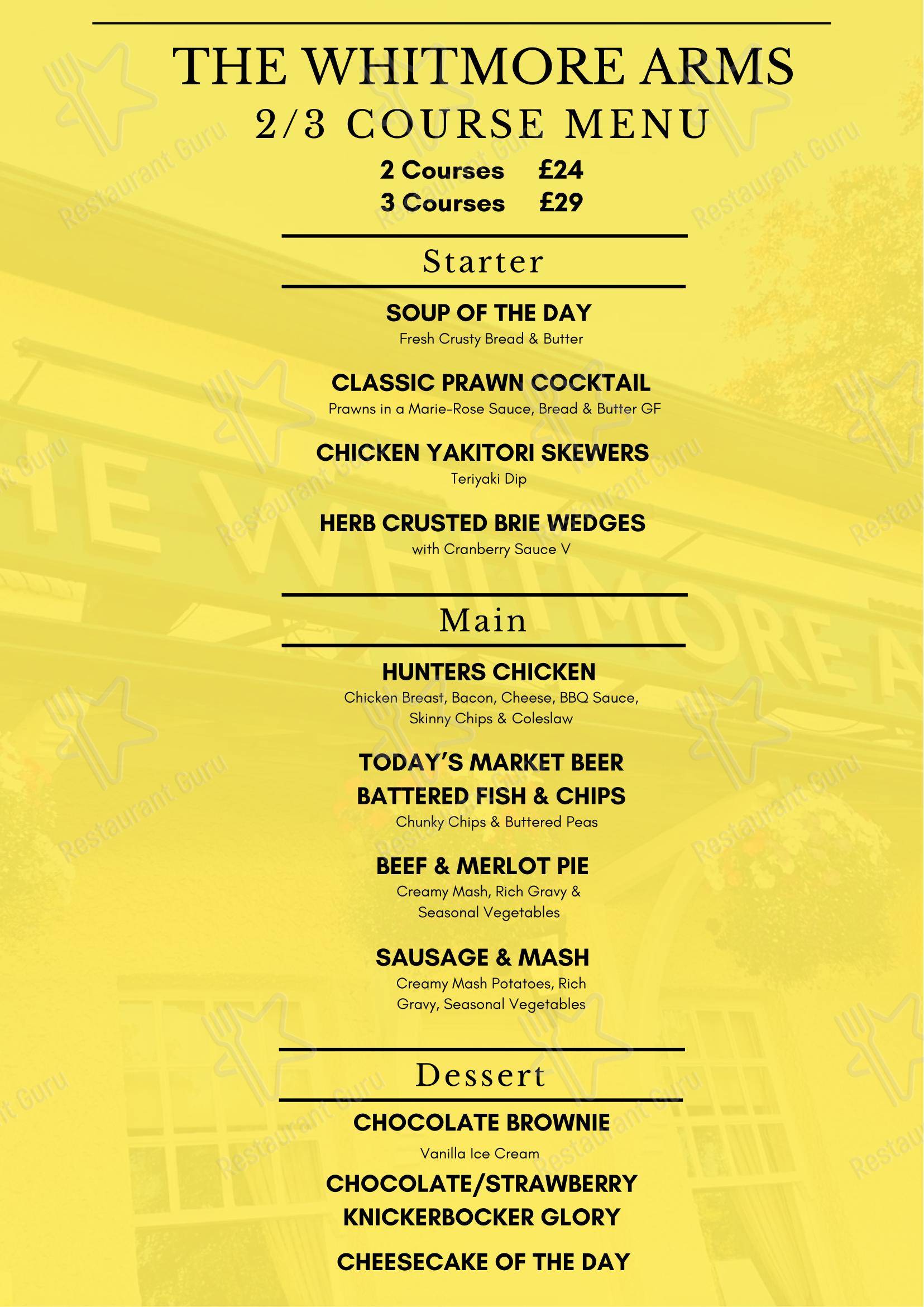 Menu at The Whitmore Arms pub & bar, Grays, The Whitmore Arms