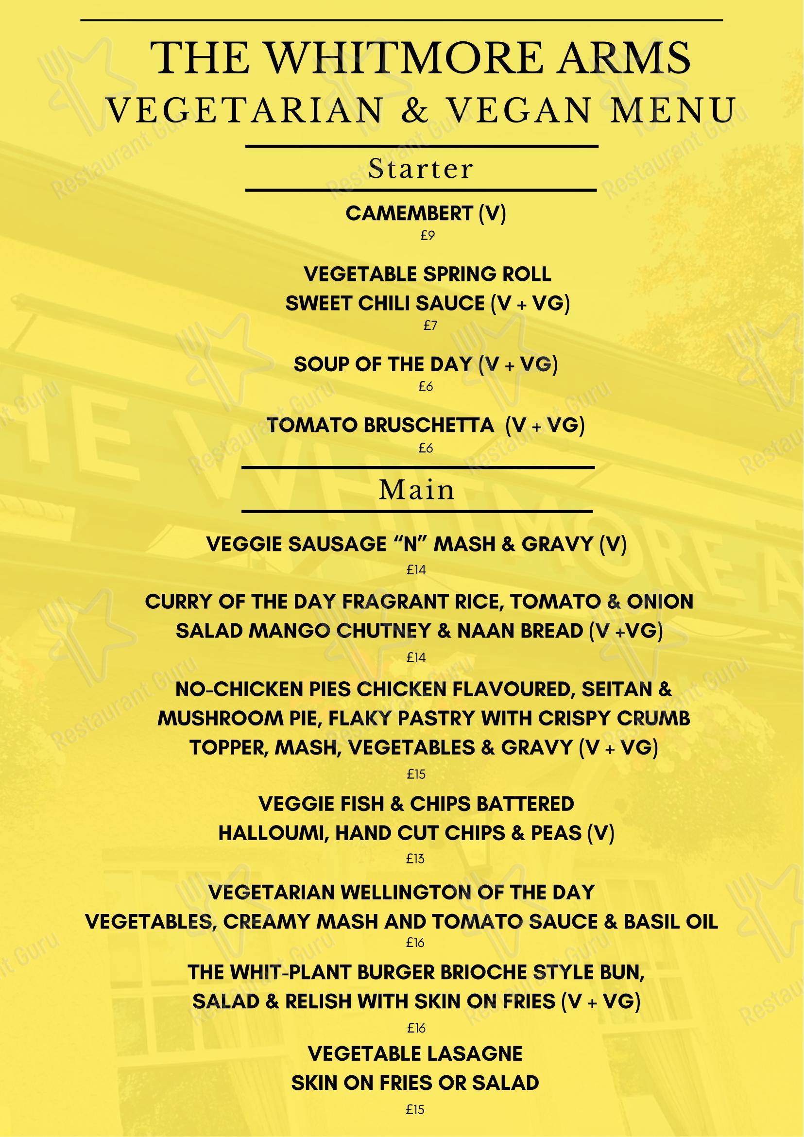 Menu at The Whitmore Arms pub & bar, Grays, The Whitmore Arms