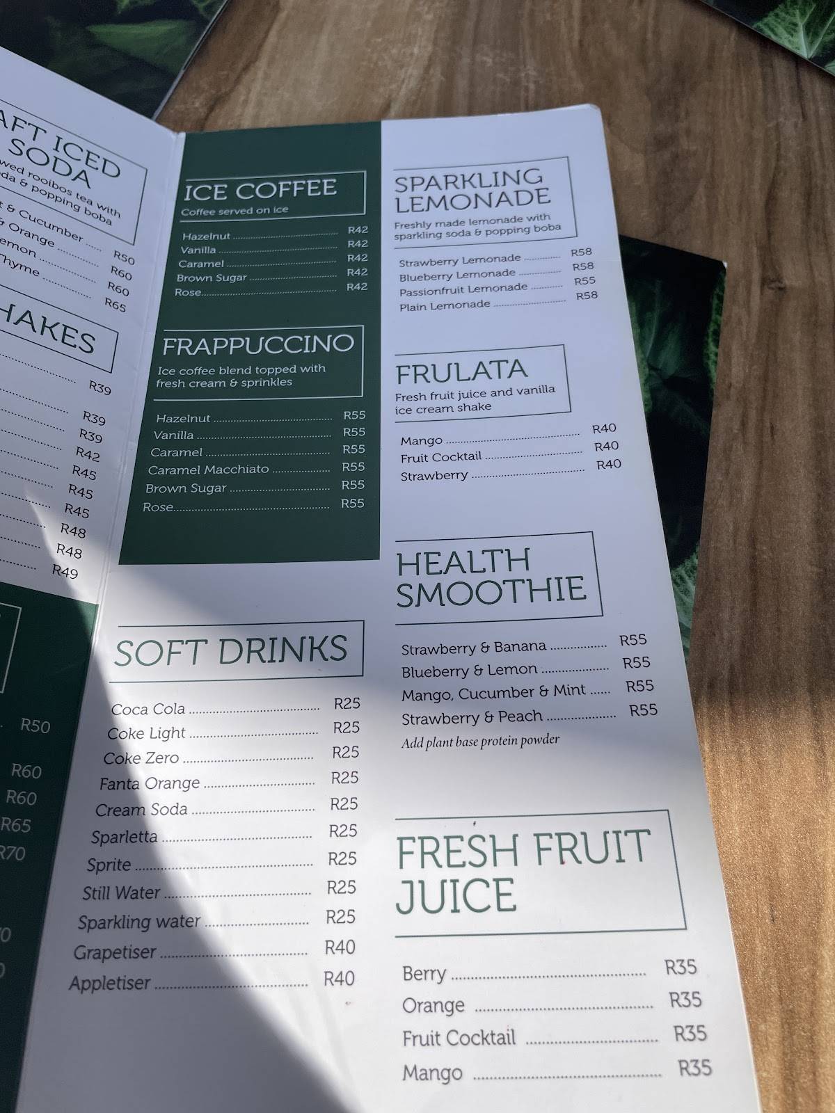 Carta de The Wild Café, Pretoria