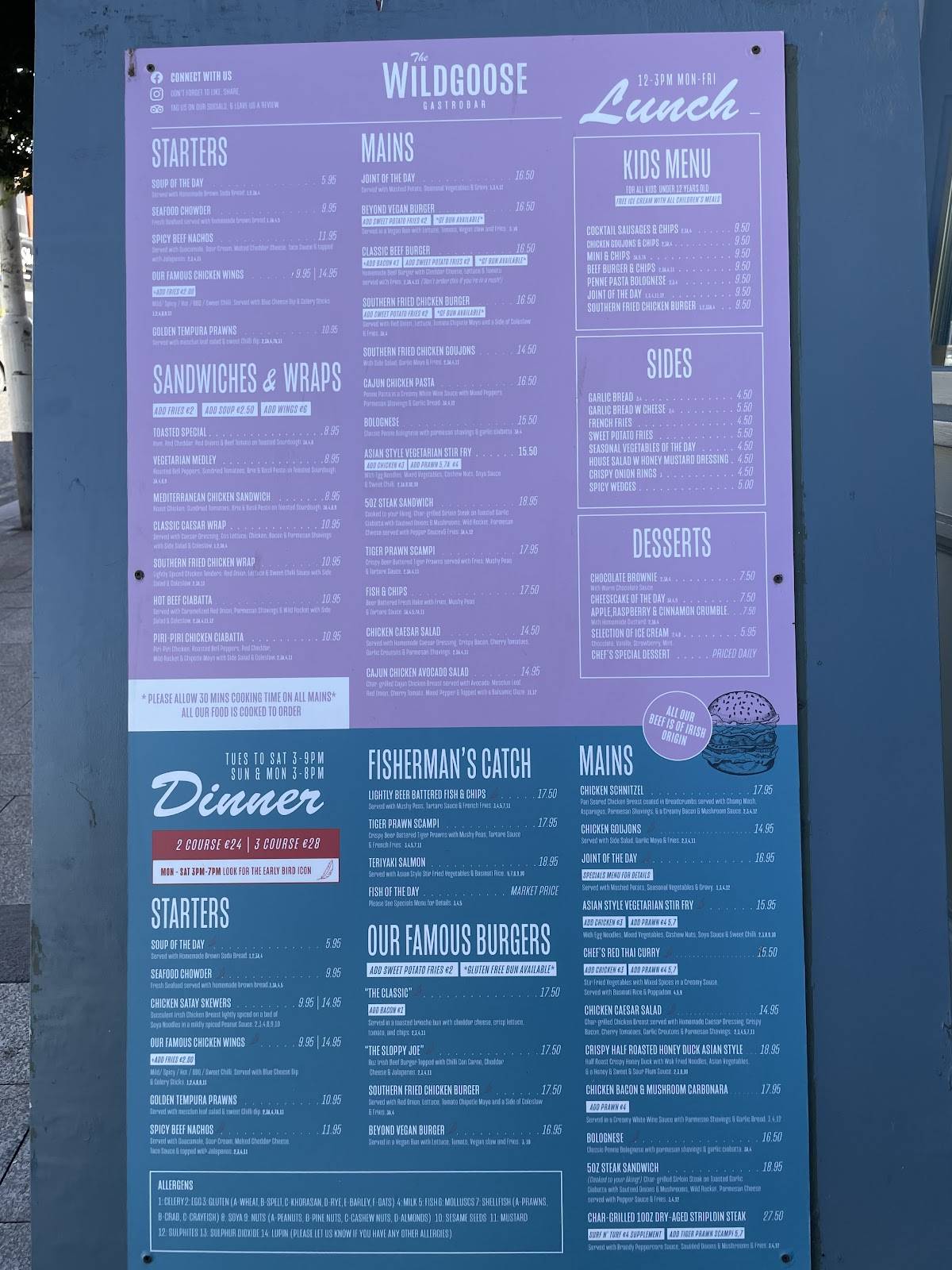 Menu at The Wild Goose pub & bar, Bray, Main St