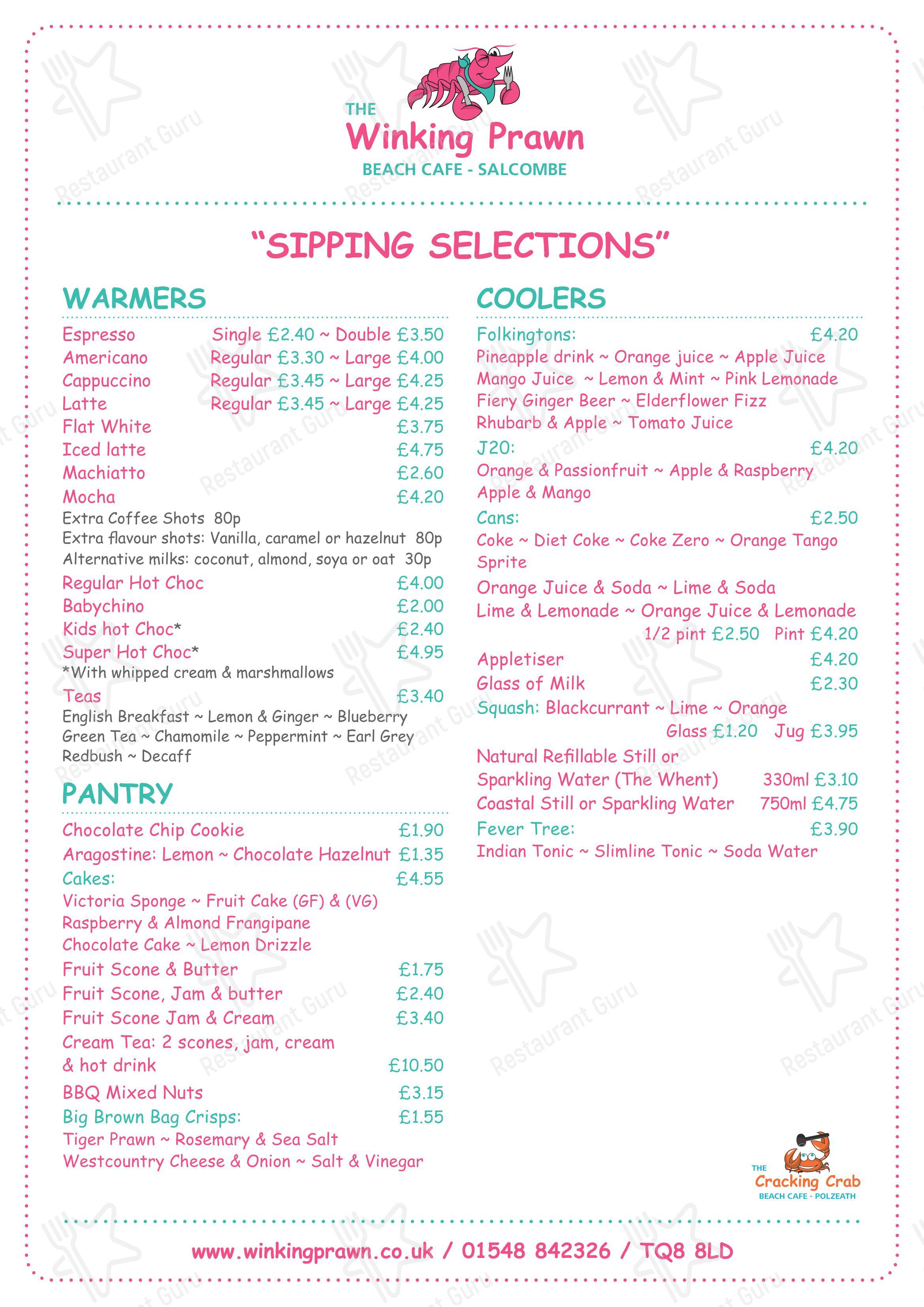 Menu at The Winking Prawn restaurant, Salcombe