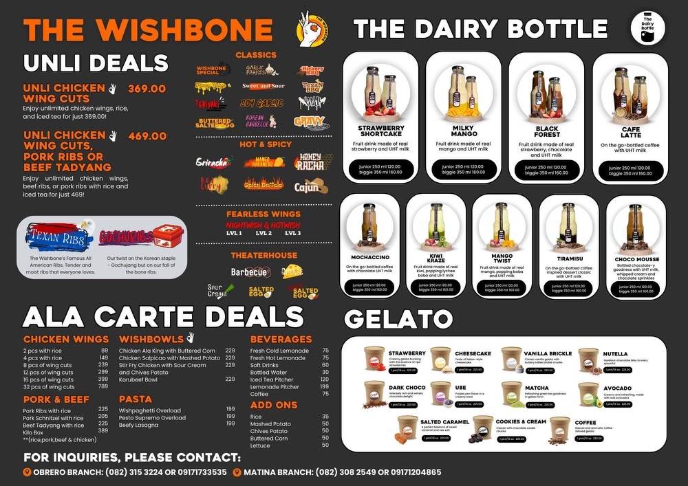 Menu at The Wishbone restaurant, Davao City