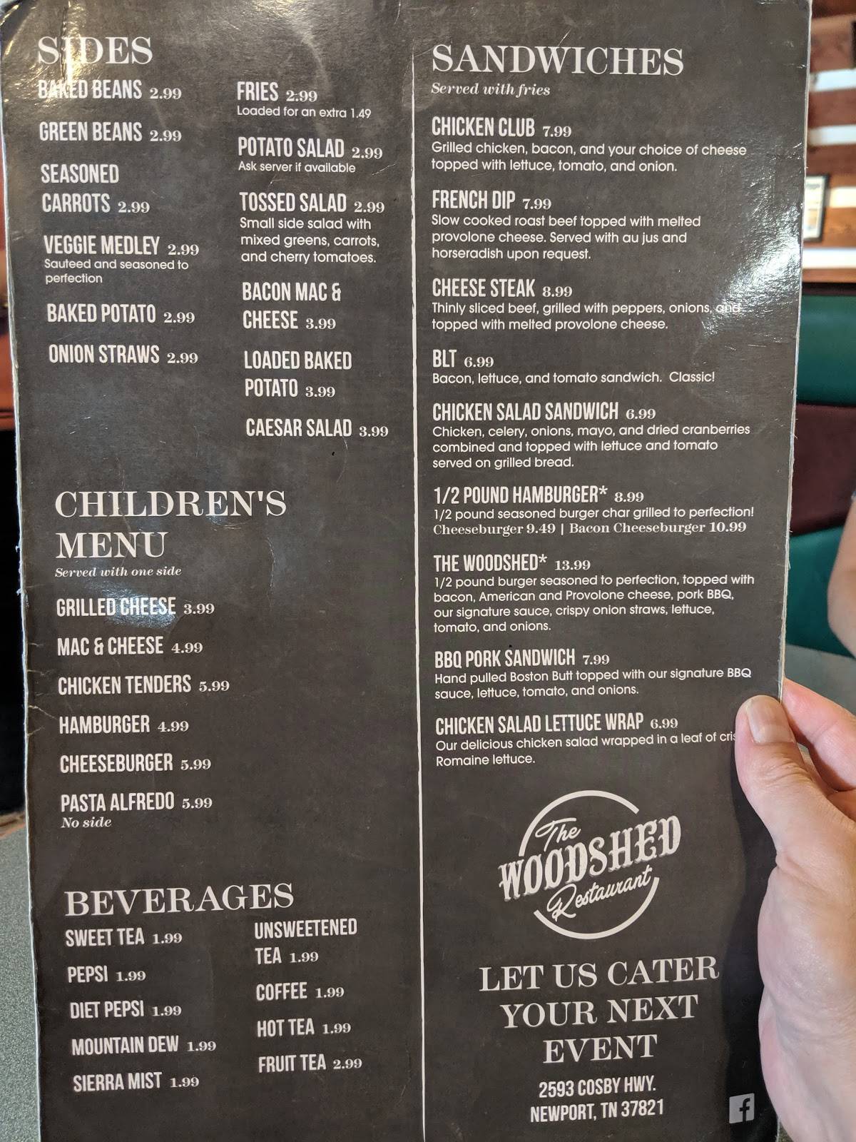 Menu at The Woodshed Restaurant, Newport, Cosby Hwy
