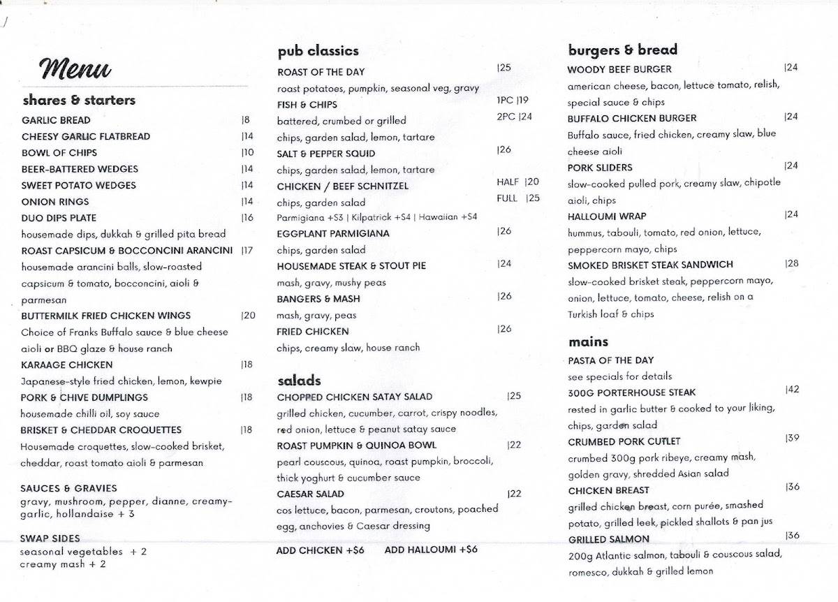 Menu at The Woodside Hotel pub & bar, Woodside