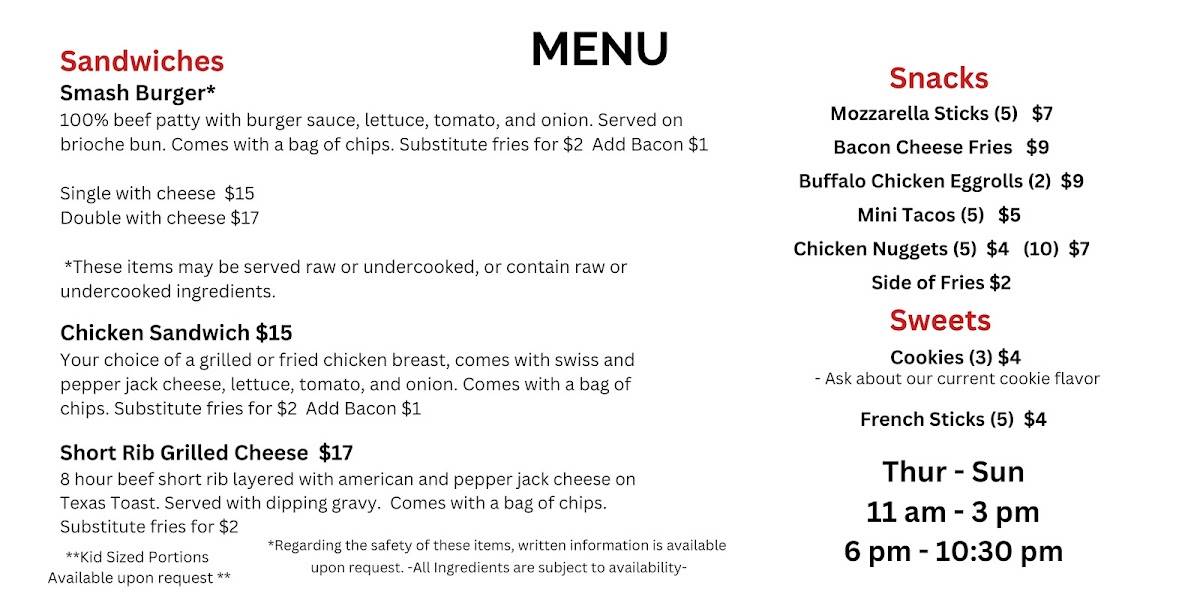 Menu at The Yard Food Truck restaurant, Creede