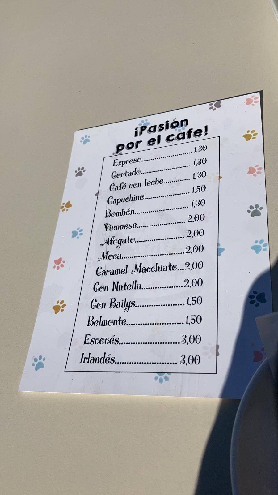 Carta de Cafetería "La Gata Negra", Belmonte