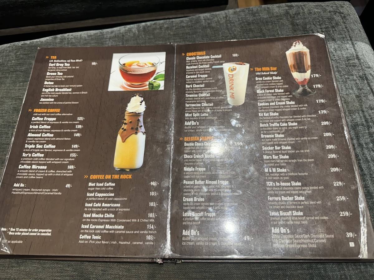 Menu at The chocolate room, Rayachoty