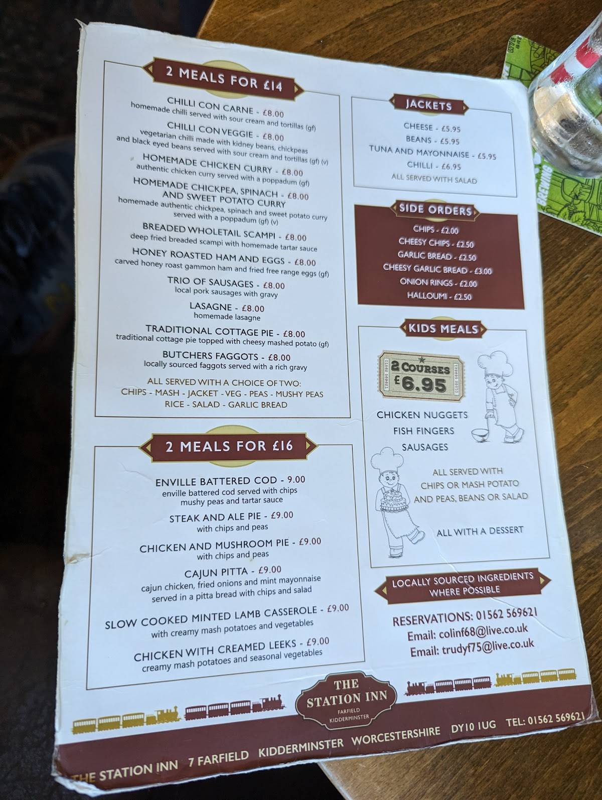 Menu at The station inn pub & bar, Kidderminster