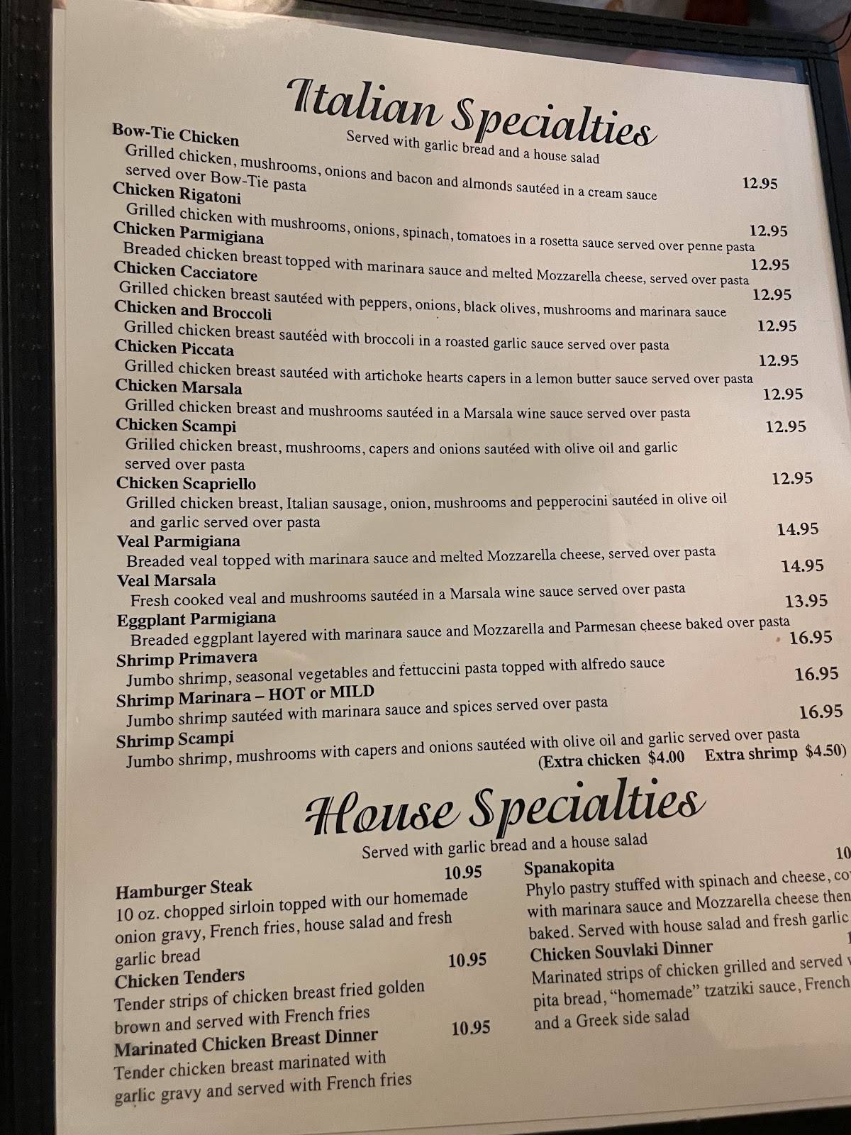 Menu at Theo's Italian & Family Restaurant, Jonesville