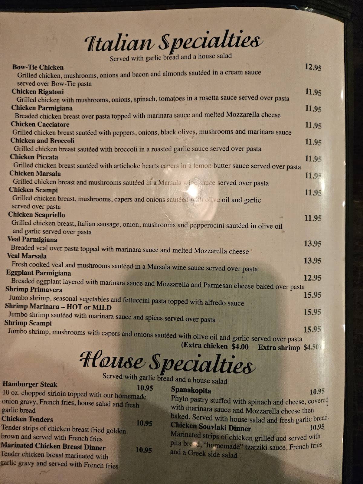 Menu at Theo's Italian & Family Restaurant, Jonesville