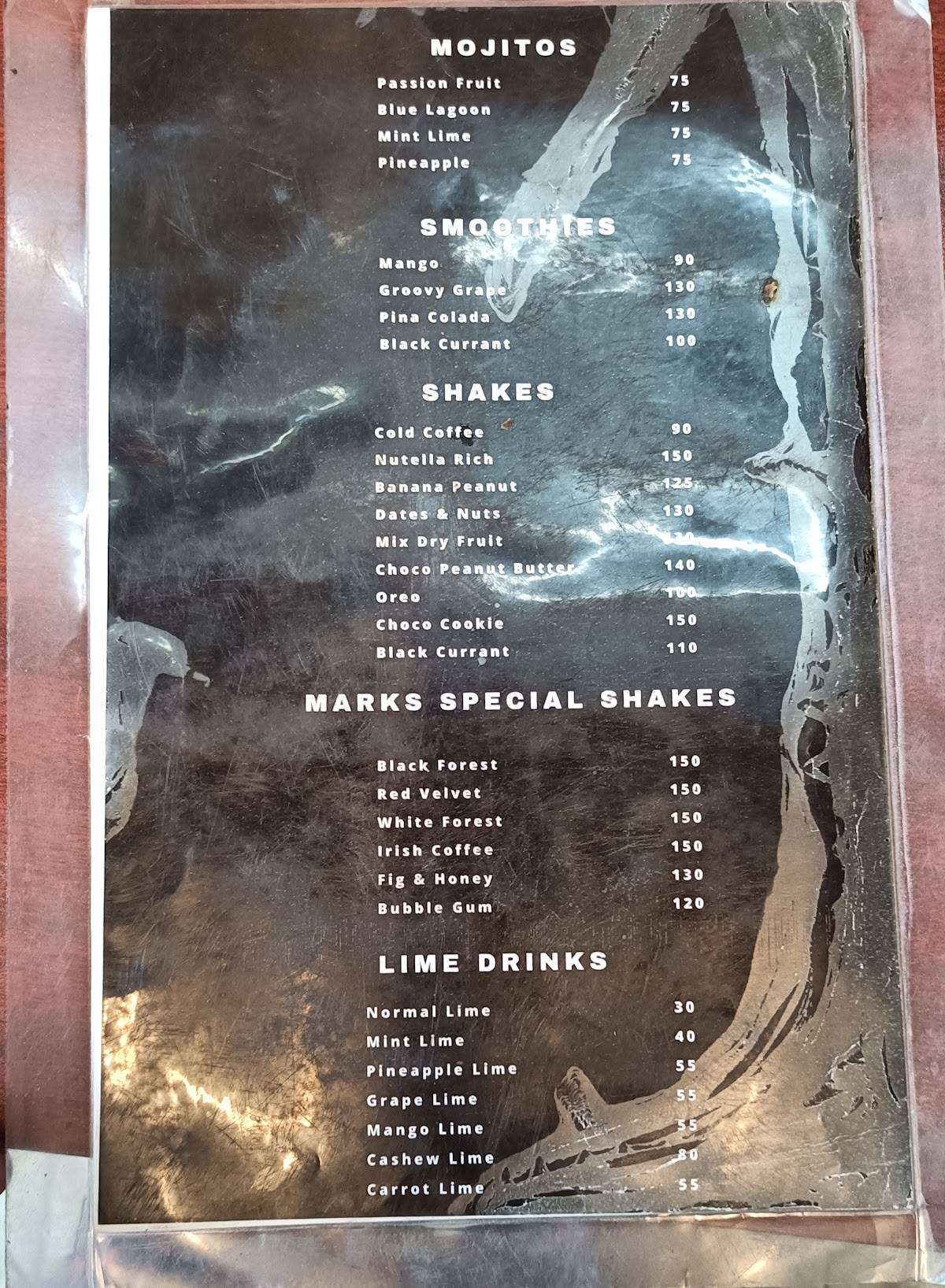 Menu at MARKS CAFÉ, Thiruvalla