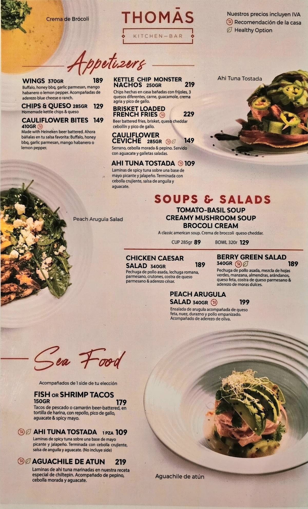 Carta de Thomās Kitchen-Bar, Ciudad Juarez