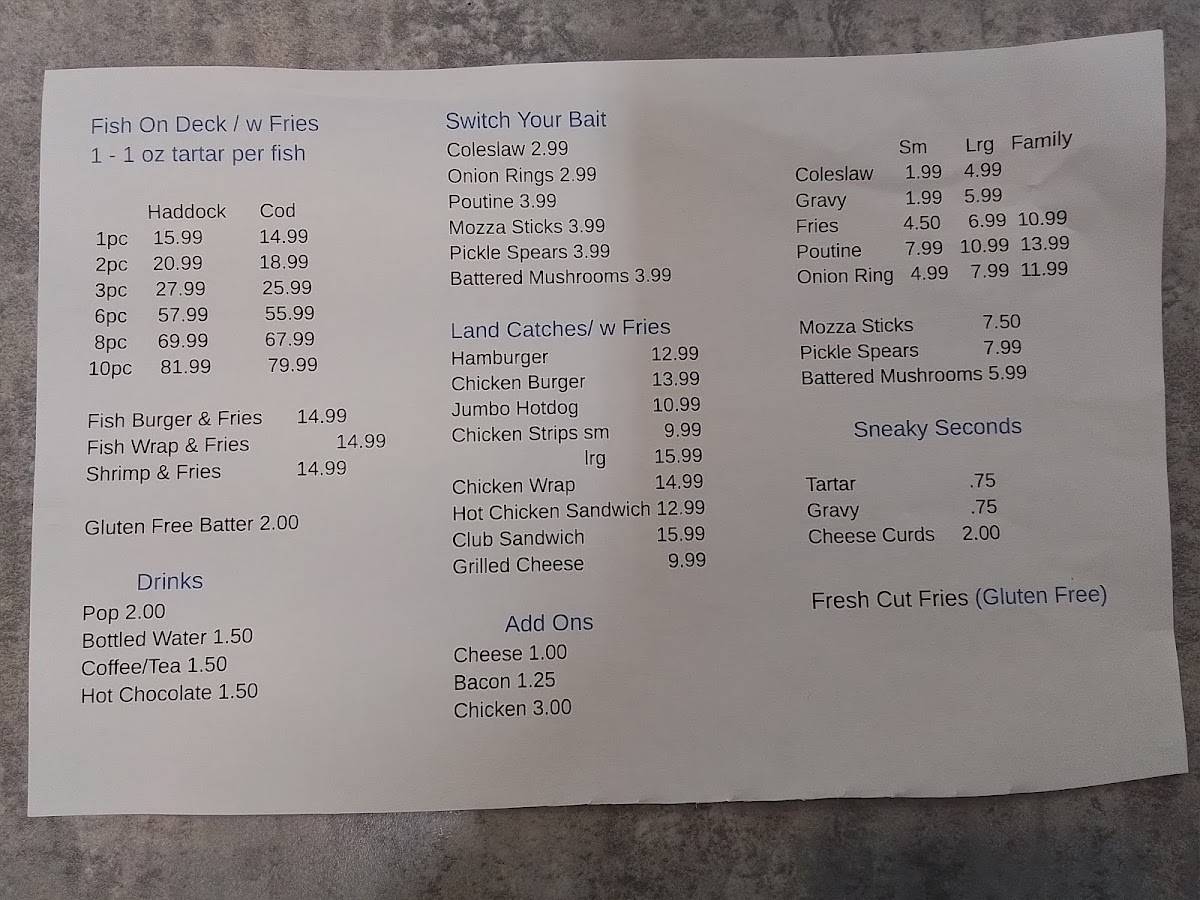 Menu at Thorold Fish & Chips restaurant, Thorold