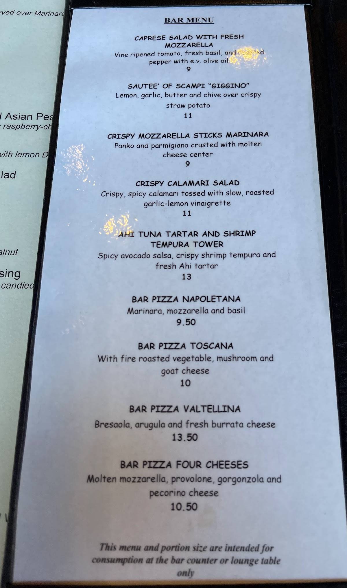 Menu at Rustico restaurant, Westlake Village