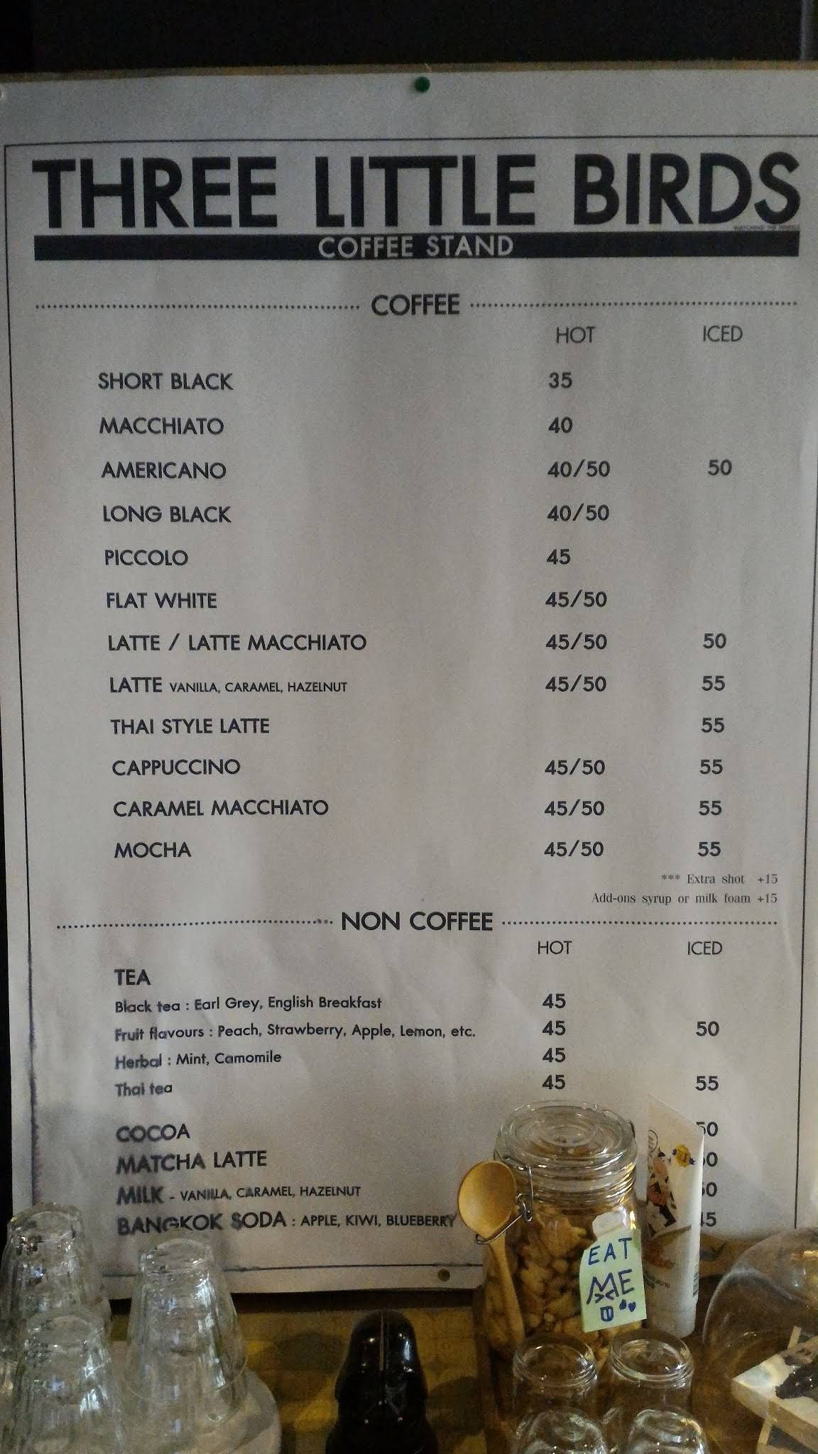 Menu at Three Little Birds Coffee Stand on Lonely Avenue cafe, Bangkok