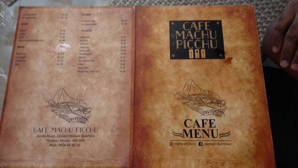 Menu at Machu picchu cafe, Thrissur