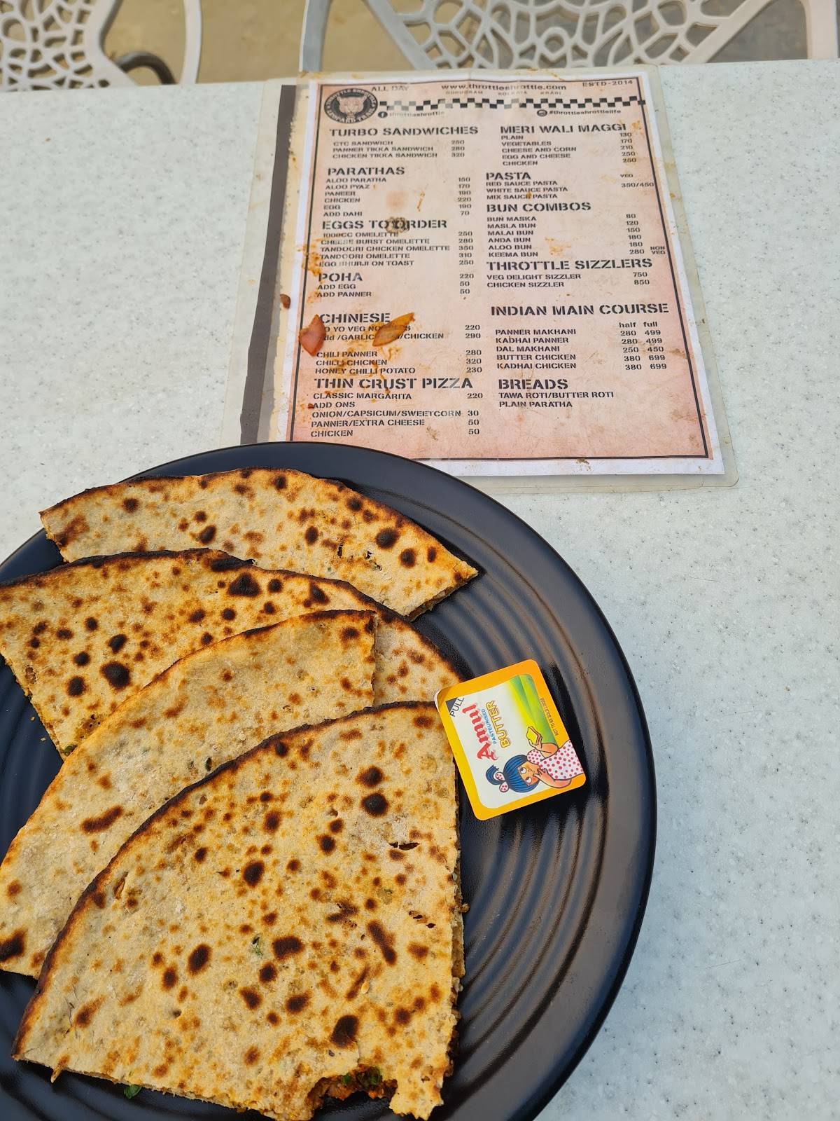 Menu at Throttle Shrottle- Leopard Trail, India