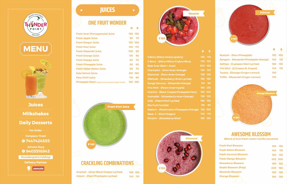 Menu at Thunder Point, Nashik