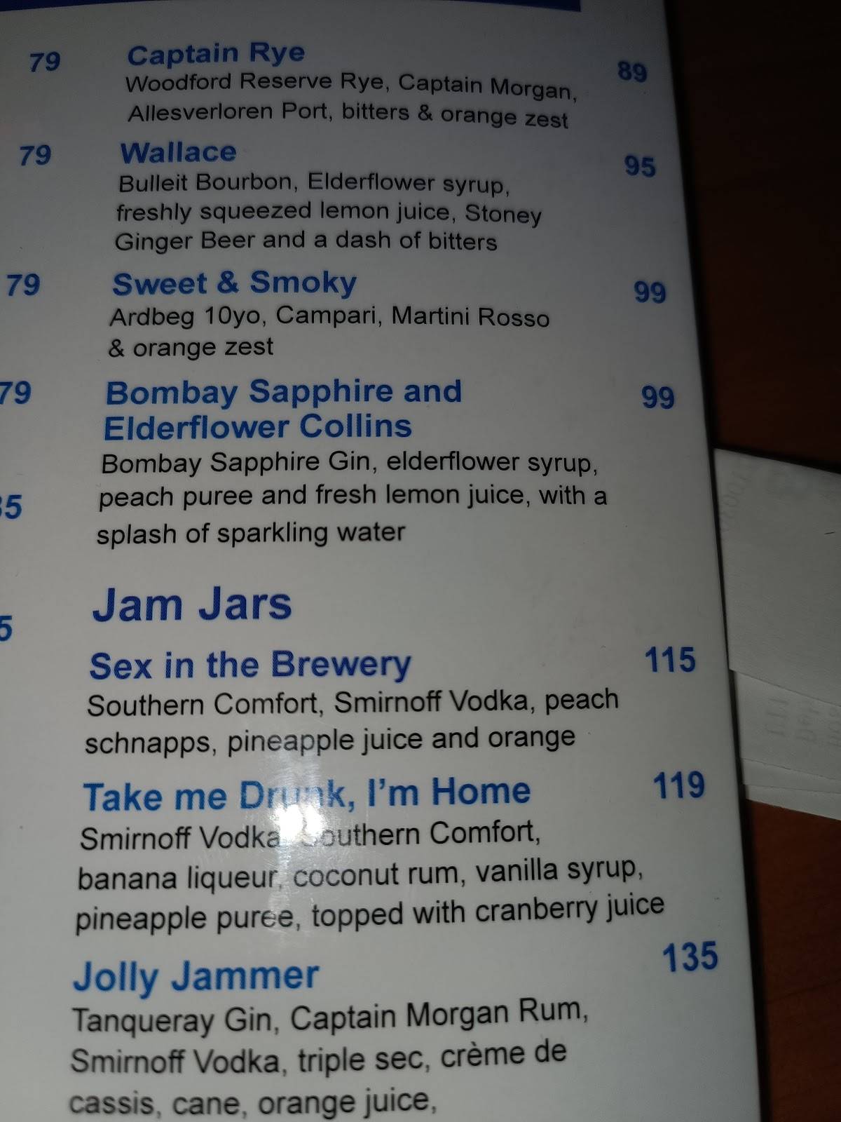 Menu at Tiger's Milk V&A Waterfront restaurant, Cape Town