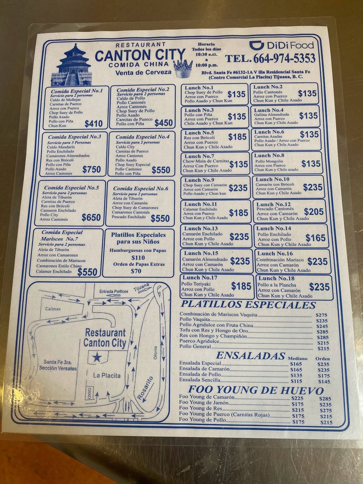 Carta del restaurante CANTON CITY COMIDA CHINA, Tijuana, Blvd. Sta. Fe ...