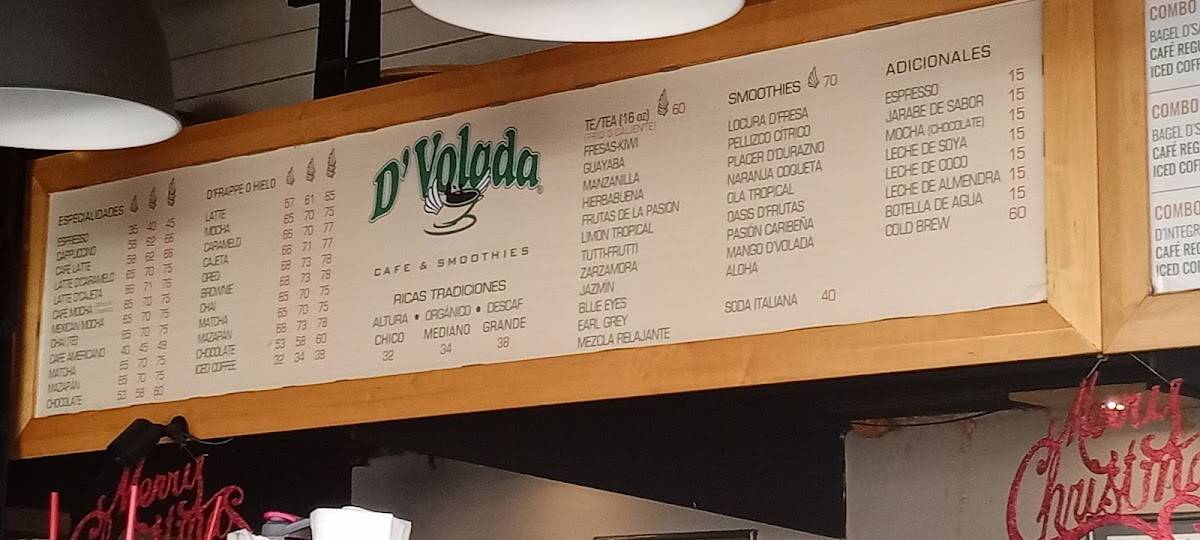 Carta del café D'Volada, Tijuana, Blvd. Fundadores 6720